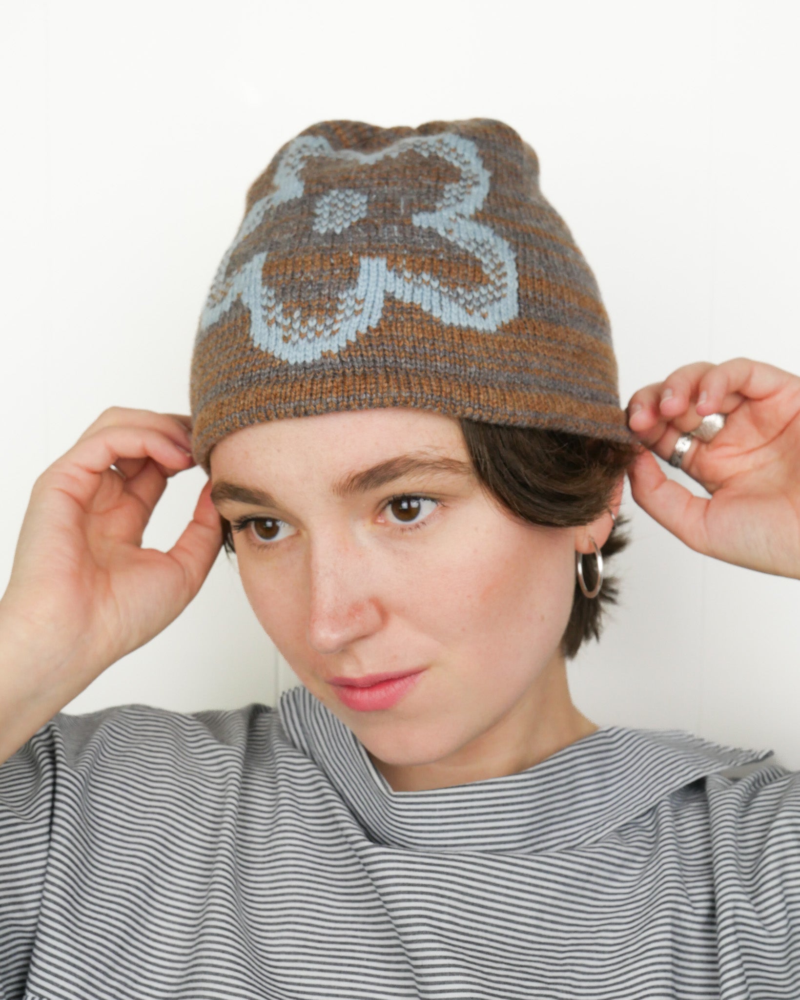 Daisy Beanie Blue - 100% Lambswool Striped Beanie | Saffy McNamara ...